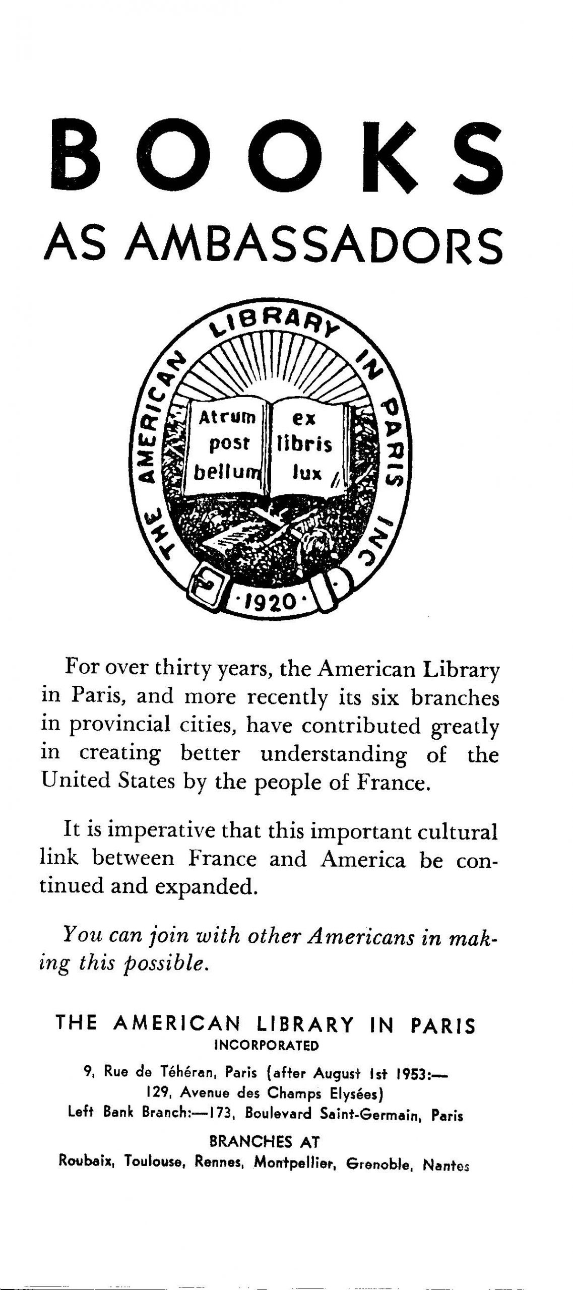 American Library in Paris – American Library Association Archives – U ...