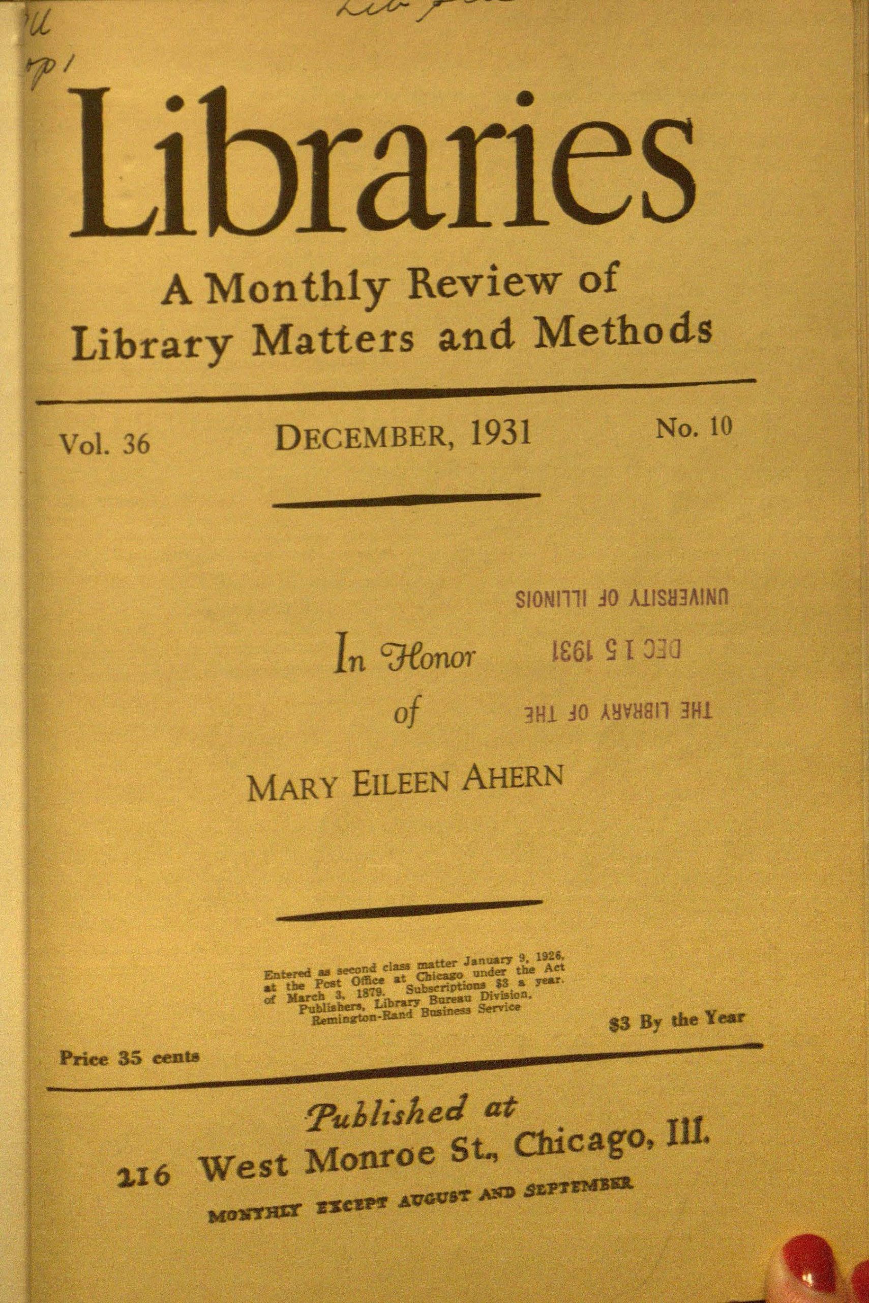 Miss “Public Libraries” Mary Eileen Ahern – American Library ...