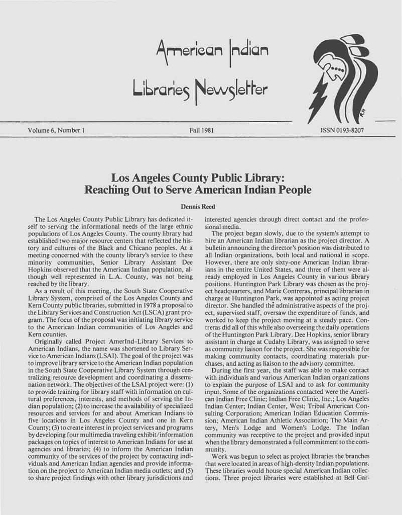 Publications: American Indian Libraries Newsletter – American Library ...
