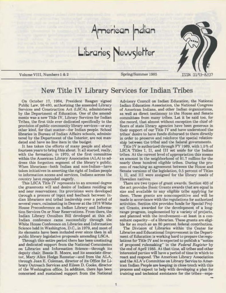 Publications: American Indian Libraries Newsletter – American Library ...