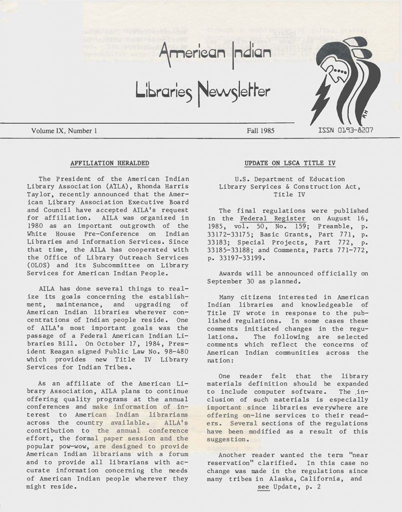 Publications: American Indian Libraries Newsletter – American Library ...