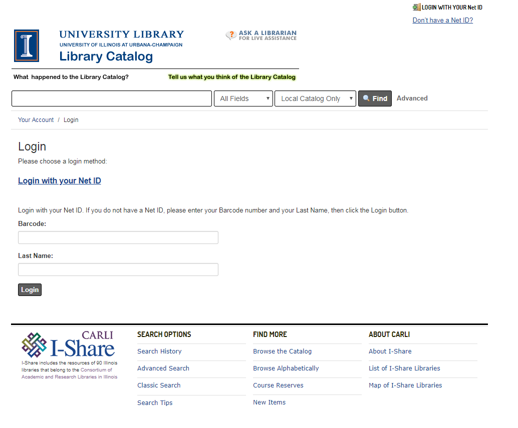Login Options Screen – Mathematics Library – U of I Library