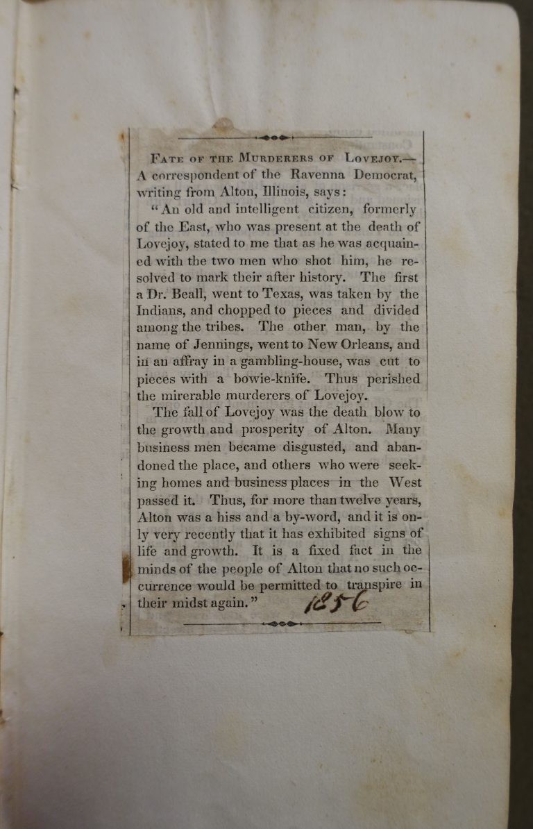 Elijah P. Lovejoy, “Liberty’s Martyr” | Rare Book and Manuscript ...