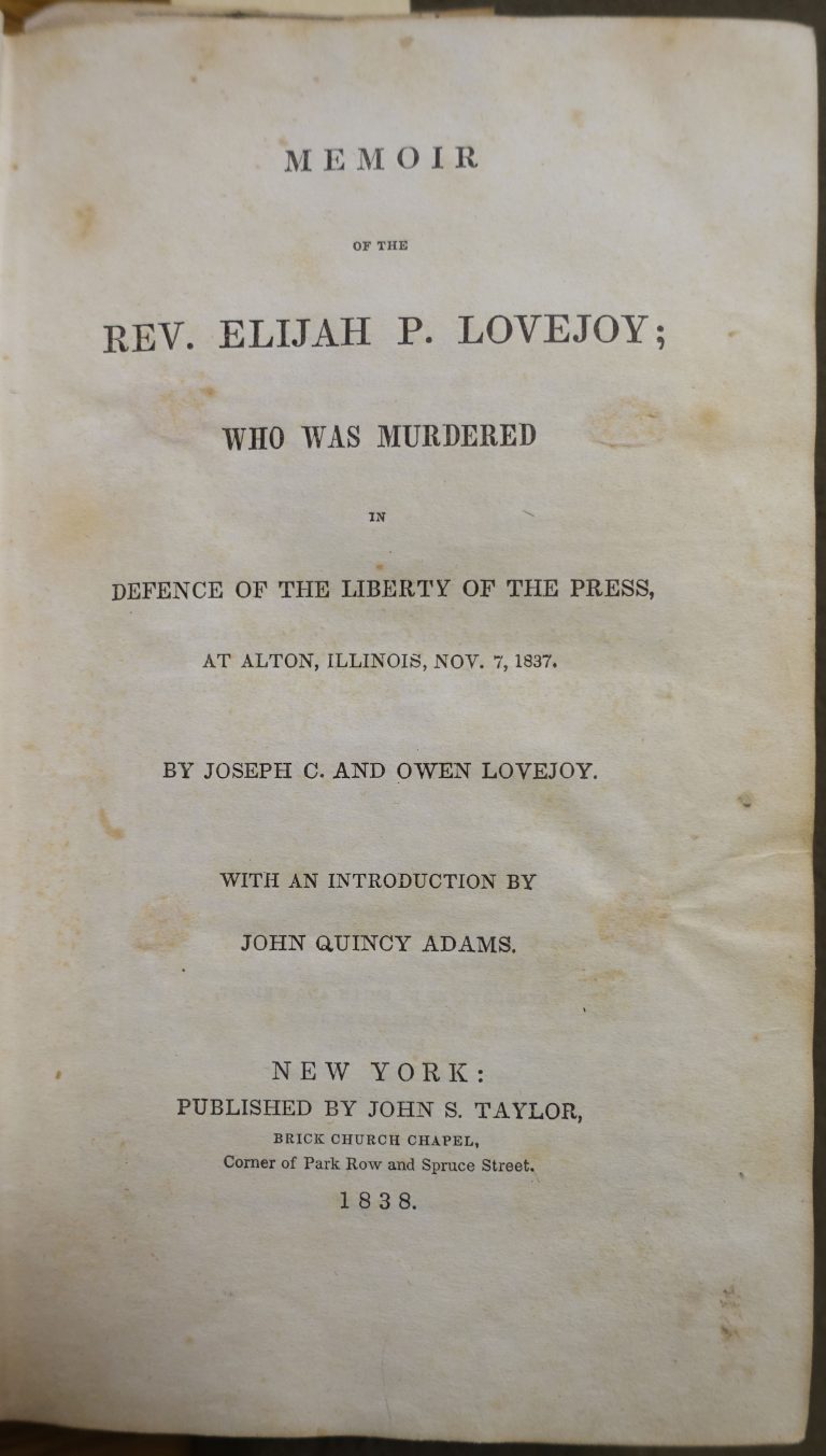 Elijah P. Lovejoy, “Liberty’s Martyr” – Rare Book and Manuscript ...